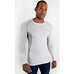 DEVOPS 3 Pack Men's Athletic Long Sleeve Compression Shirts (X-Large, White/White/White)