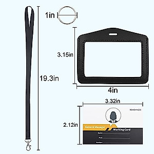 BOKOVNGEE 2pack badge holder with nylon lanyard and key ring, Horizontal cowhide ID badge holder with Double sided transparent window for Office worker，Teachers，Students, Workers，Medical staff