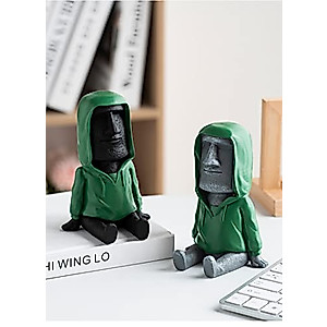 ZKSYLSM Easter Island Moai Statue Decor,Resin Imitation Stone Statue Figurine Sculpture,Pen Holder, Mobile Phone Holder,Decor Desktop,Bookshelf,Tabletop (Black)