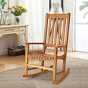Giantex Rocking Chair Acacia Wood Frame Outdoor& Indoor for Garden, Lawn, Balcony, Backyard and Patio Porch Rocker (1, Natural)