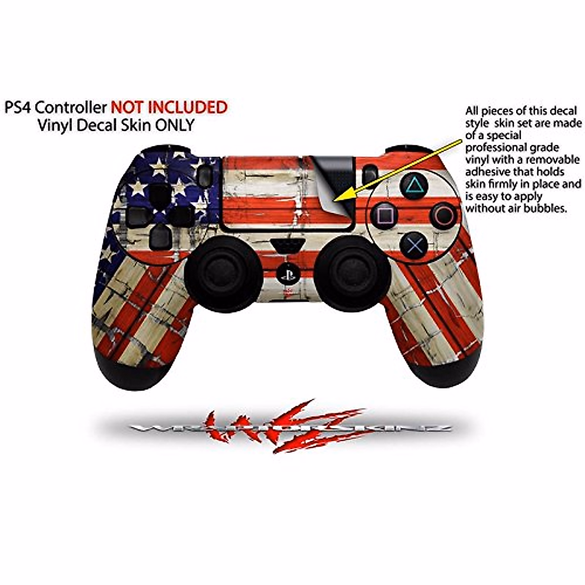 WraptorSkinz Skin compatible with Sony PS4 Dualshock Controller PlayStation 4 Original Slim and Pro Painted Faded and Cracked USA American Flag (CONTROLLER NOT INCLUDED)