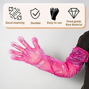 50pcs Disposable Long Plastic Gloves Full Arm Long Sleeve Gloves Veterinary Field Dressing Gloves Extra Long Sleeve Gloves for Veterinary Insemination House Cleaning Gardening（pink）