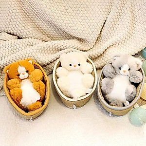 Kitten Stuffed Animal with Bed, Furry Cat Soft Toy, Kids Cuddly Kitty Toy Plush Cat for Kids Girls Boys 3 Years Up Yellow 10"