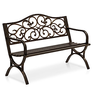 Plainsity Outdoor Metal Bench, Outdoor Garden Bench with Decorative Backrest, Ideal Outdoor Patio Bench for Yard Porch Lawn & Park - Durable & Elegant Outdoor Benches Weatherproof Design