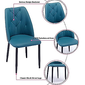 Luoyisimall Kitchen Chair Set of 4，Pu Leather Upholstered Cushion Seat Dining Chairs with Black Sturdy Metal Legs Modern Armless Living Room Accent Desk Side Chairs (Set of 4-Navy Blue)