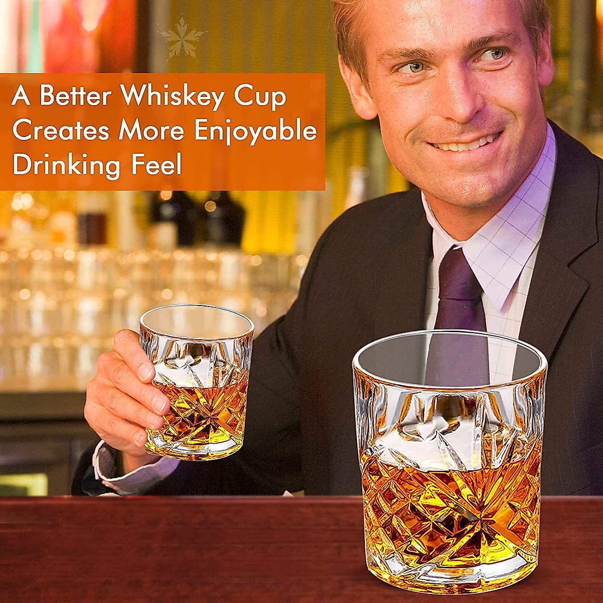 Whiskey Glasses Rocks Glasses 10oz Old Fashioned Glass Set of 6 Crystal Bourbon Scotch Whisky Glasses Lowball Glassware Drinking Tumblers Cups for Cognac Cocktail Bourbon Rum Brandy Bar Men Gift