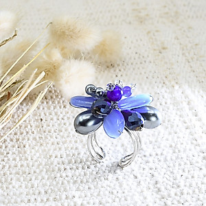 AeraVida Adjustable Charming Nautical Blue Floral Cluster Mix Stone Statement Free Size Ring for Women
