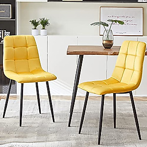 NORDICANA 5-Piece Dining Table Set, 47 in Modern Irregular Rectangle Kitchen Table & 4 Yellow Velvet Upholstery Side Chairs, Metal Legs, Dining Room Set for 4