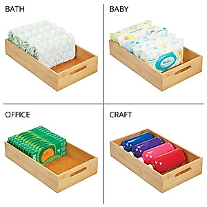 mDesign Wide Bamboo Kitchen Cabinet & Fridge Drawer Organizer Tray - Storage Bin with Handles for Cutlery, Serving Spoons, Cooking Utensils, Appliances - Echo Collection, 8 Pack, Natural Wood