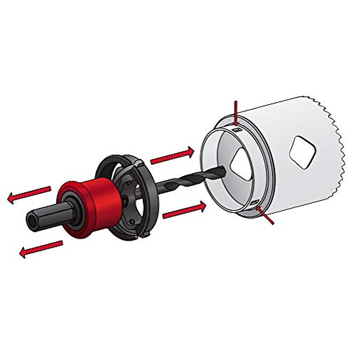 Disston QuickCore 7 pc Set - 1 Each: 1", 1-1/4", 1-1/2", 1-3/4", 2", and 2-1/2" Hole saws, Arbor with a Pilot Drill bit, Hex Key