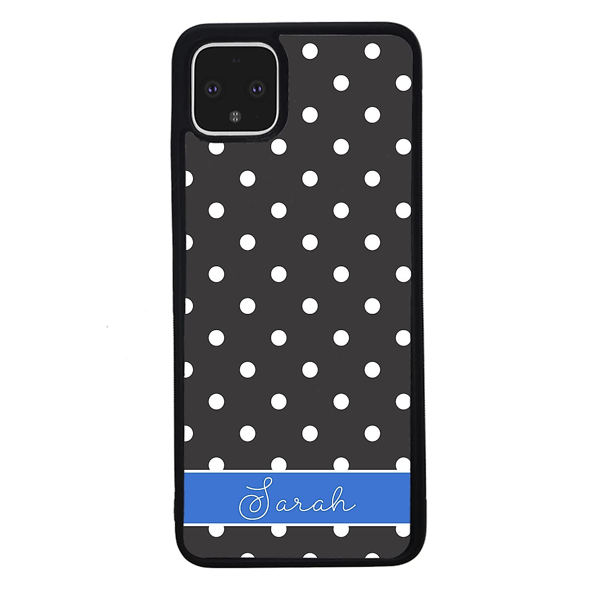 Polka Dot Black White Blue Personalized Black Rubber Phone Case Compatible With Google Pixel 8 Pro, 8a, 8, 7a, 7, Pixel 7 Pro, 6a, 6 Pro, 6, 5, 4a 5G, 4a 4G, 4, 4 XL, 3a, 3a XL, 3, 3 XL, 2