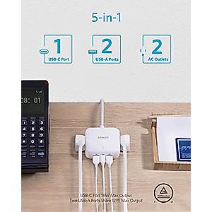Anker Power Strip with USB C, 30W PowerPort Strip PD 2 Mini with 2 Outlets & 3 USB (18W USB C), 5 ft Cord, Flat Plug, high-Speed Charge to Phones, Tablets, for Hotel, Dorm Room, Cruise Ship and Home
