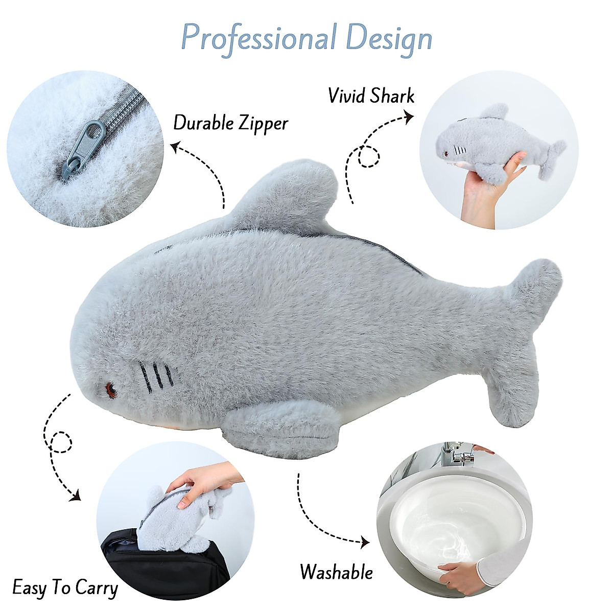 SANDOO Cool Shark Organizer Pouch - Fish Shaped Pouch for Organization for Kids,Funny Pouch, Cute Portable Pouch with Zipper for Boys Girls Teens Office Travel Plush Accessory, Birthday Gift