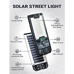 WONYO 1500W Solar Street Lights, Solar Parking Lot Lights with Remote Control & Radar Sensor, Waterproof IP65 Auto On/Off Solar Outdoor Light for Garden, Yard, Path, Basketball Court, Road