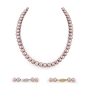 The Pearl Source 14K Gold 7-8mm AAA Quality Pink Freshwater Cultured Pearl Necklace for Women in 18" Princess Length