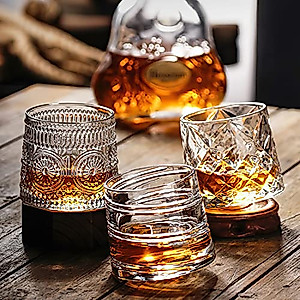 Kingrol 6 Pack Whiskey Glasses, 8.5 oz Spill-Resistant Old Fashioned Glasses, Rotatable Glassware Set for Drinking Bourbon, Scotch, Liquor, Cocktails, Beverages