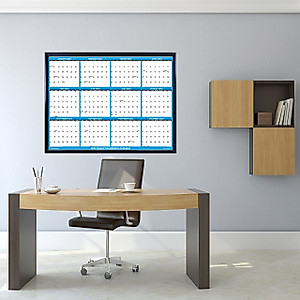 24" x 36" SwiftGlimpse 2024 Wall Calendar Erasable Large Wet & Dry Erase Laminated 12 Month Annual Yearly Wall Planner, Horizontal, Blue