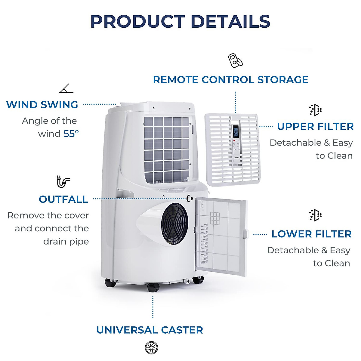 COSTWAY Portable Air Conditioner, 1,2000 BTU 3 in 1 Air Cooler with Fan & Dehumidifier, Quiet AC Unit Cools Rooms up to 450 sq.ft, Sleep Mode, 3 Fan Speeds, 24H Timer, Digital Display & Remote Control (12000BTU)