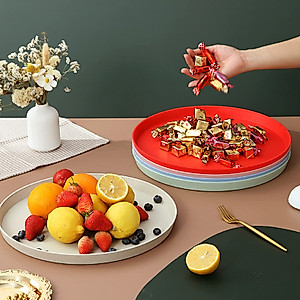 2 Pack Round Plastic Serving Tray Platter, 13 Inch Lightweight Wheat Straw Food Tray, Tea Tray for Party, Reusable Restaurant Fast Food Holder for Cup Cake Snack Fruits (Beige)