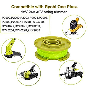 AC80RL3 String Trimmer Replacement Spool Compatible with Ryobi One Plus+ 18v 24v 40v Auto-Feed Cordless Trimmers, 11ft 0.08inch Spool Refills for Ryobi Weed Wacker String (16 Spools, 4 Caps)