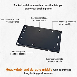 Kenyon Double Coated Non-Stick Griddle For Electric Grill, Cast Aluminum Griddle With Flat Surface, Patented Designed Specifically For Kenyon Grills, PTFE And BPA Free, Dishwasher Safe, Black