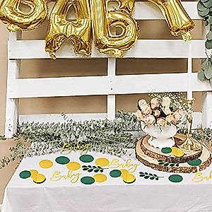 Greenery Baby Shower Confetti Decorations - Sage Green Table Scatter Confetti with Eucalyptus, Gold Baby Letter, Green Paper Confetti for Baby Shower Gender Reveal Table Decorations