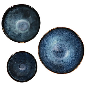 Elama Lucca 20 Piece Round Stoneware Triple Bowl Dinnerware Set in Blue