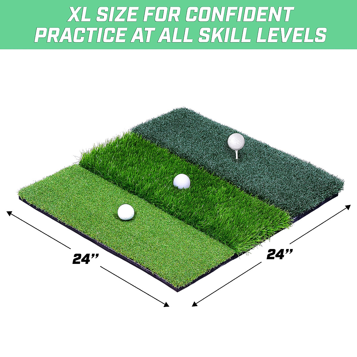 GoSports Tri-Turf XL Golf Practice Hitting Mat - Huge 24 Inch x 24 Inch for Optimal Practice