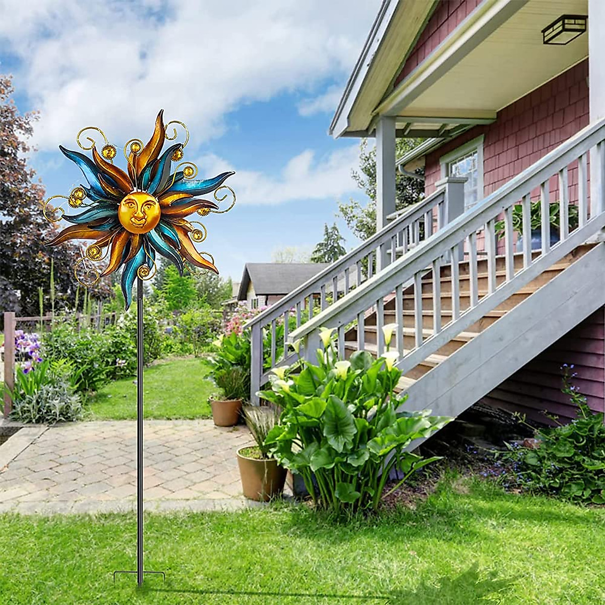VEWOGARDEN Garden Solar Wind Spinner, Sun Outdoor Metal Wind Sculpture Yard Art Decor for Patio, Lawn & Garden
