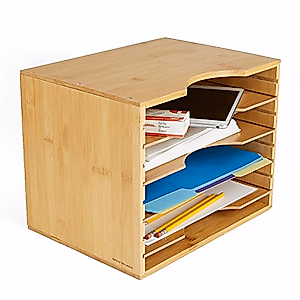 Mind Reader 4BMBOX-BRN 4 Tier File Organizer Box, Adjustable Shelves, Space-Saver, Home, Office, School, Study Room, Bamboo Brown