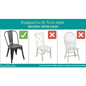 Barnett Home Decor Ticking Stripe Black - 14" Industrial Chair Cushion with Ties - Fits Most tolix Style Metal Chairs - Made in USA - Reversible - Machine Washable