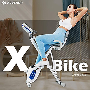ADVENOR Exercise Bike Magnetic Fitness Bike Cycle Folding Stationary Bike Arm Resistance Band Workout Backrest Extra-Large Seat Cushion Indoor Home Use (2 in 1 Standard Edition, black)