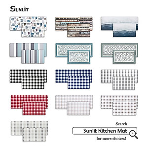 Sunlit Set of 2 Anti Fatigue Kitchen Floor Mat, Non Slip Waterproof Comfort Standing Mat, 0.4 Inch Thick Cushioned Farmhouse Kitchen Rug Runner, White Black Buffalo Check (17"x28"&17"x47")