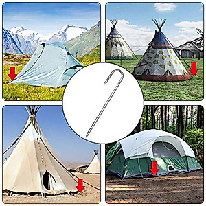 EXPERY 10Pack 12” Heavy Duty J Hook Ground Stakes, Galvanized Rebar Tent Stakes, Curved Steel Plant Support Garden Stake, Chisel Point End Stakes for Camping Tent, Swing Sets, Fence Stakes