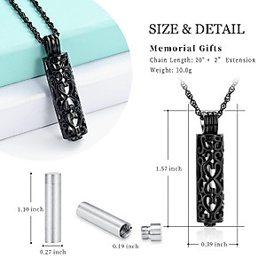 shajwo Cylinder Urn Necklace for Ashes for Women Men Cremation Jewelry Keepsake Memorial Human Pet Ashes Pendant,Black+Silver