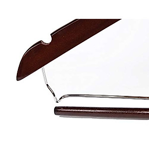 Quality Hangers 10 Wooden Curved Hangers Beautiful Sturdy Suit Coat Hangers with Locking Bar Chrome Hooks (10)