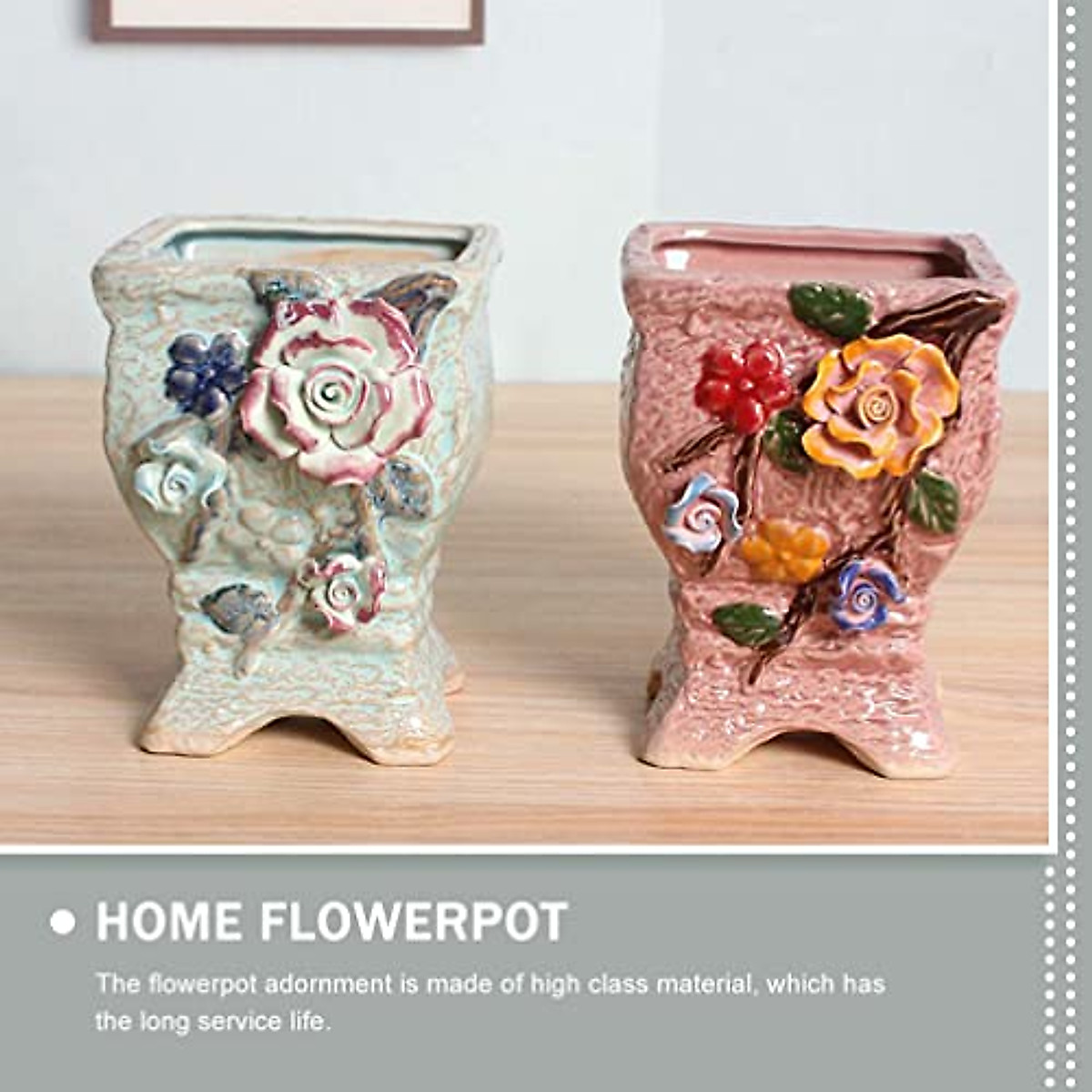 VOSAREA Hand Painted Square Succulent Planter Cactus Planter Pot Bonsai Pot Clay Pot Flower Pot Floral Design Random Color