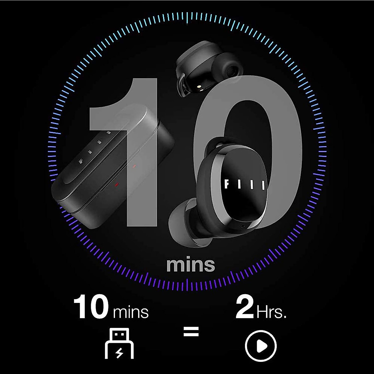 FIIL T1X TWS True Wireless Earbuds - Bluetooth 5.0, HiFi Stereo Bass, Noise-Cancelling, Sweatproof, Black