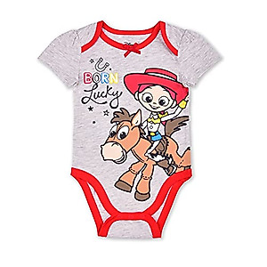 Disney Toy Story Girls’ 5 Pack Short Sleeve Bodysuit for Newborn and Infant – Pink/Blue/White/Grey