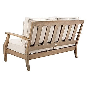 SAFAVIEH Couture Patio Martinique Natural and White Wood Outdoor Loveseat, Natural/White