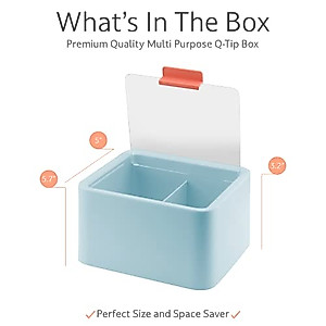 HOMEQUIP bathroom Organizer Cotton Pad & Q Tip Storage with Lid – Aqua Qtip Dispenser Box with 2 Sections for Cotton Swab Balls, Makeup Sponge, Tooth Pick, Hair Accessories & Much More