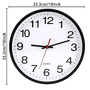 OceeK Black Wall Clock Silent Non-Ticking 10 Inch Non-Ticking Wall Clock 10 Inch Silent Quartz Modern Wall Clocks 10” Battery Operated Modern Simple Style Decorative for Home Office School Wall Clock