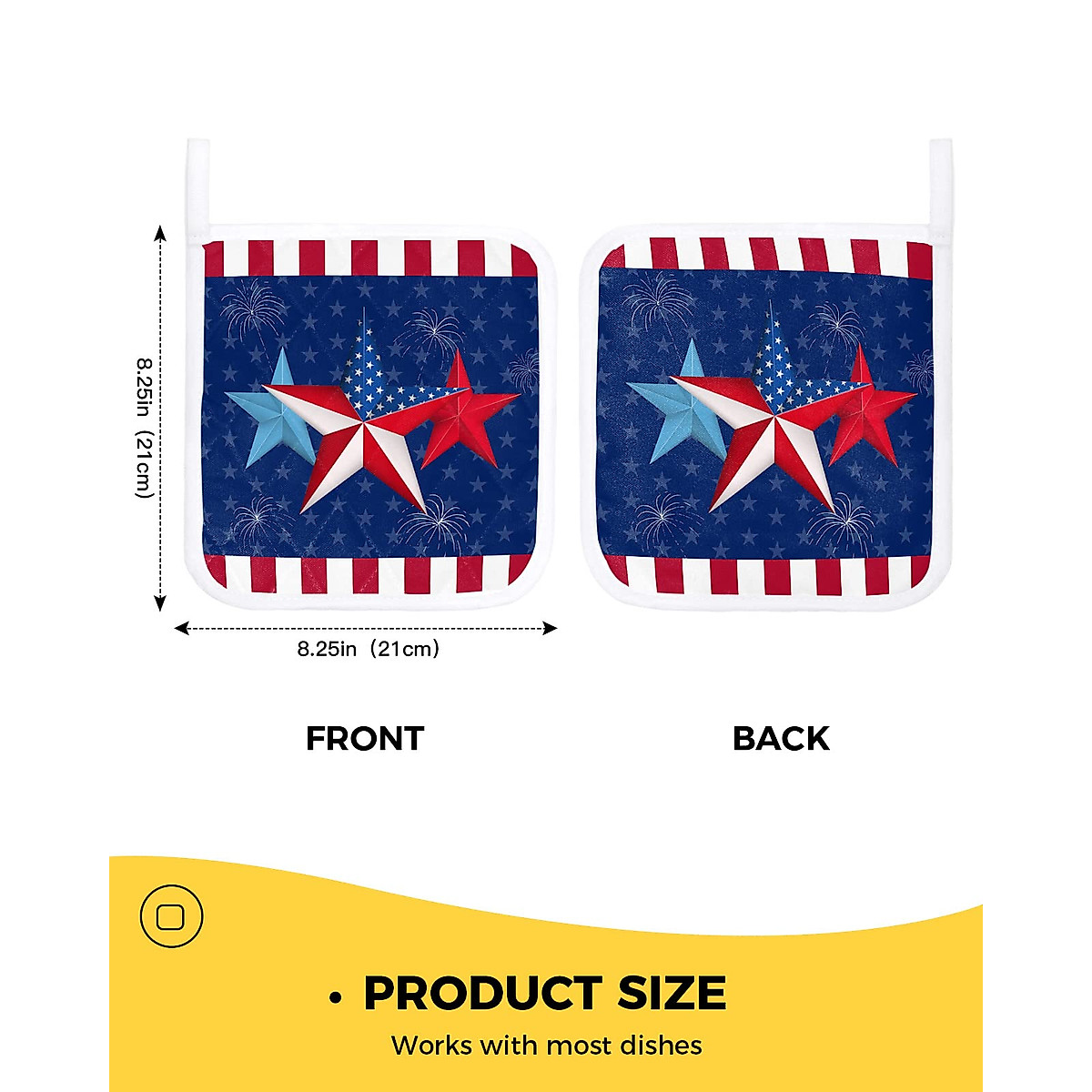 Pot Holders Set of 2,Pentagram US Flag Fourth of July Potholder for Kitchen Heat-Proof Hot Pads,Stars and Stripes Fireworks Hot Mats Potholders for Cooking Baking BBQ
