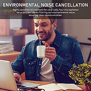 Active Noise Cancelling True Wireless Earbuds Bluetooth Headphones 5.1 HiFi Stereo Headphones with ENC Microphone for iPhone Android Ear Buds with Wireless Charging Case Running Earphones (Black)