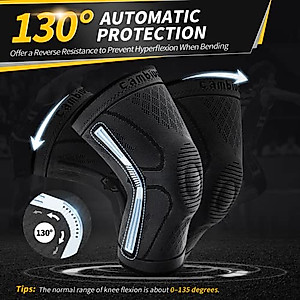 CAMBIVO Knee Braces for Knee Pain, 2 Pack Knee Compression Sleeves, Knee Support with Side Stabilizers & Patella Gel Pad for Workout, Knee Pain Relief, Arthritis（X-Large, STS-Black）