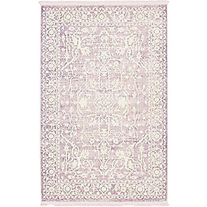 Unique Loom Traditional Classic Intricate Design Distressed Vintage Detail, Area Rug, 4 ft x 6 ft, Purple/Ivory