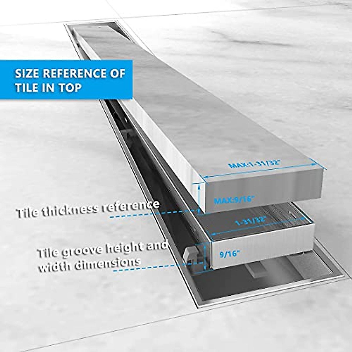 ZEKOO Linear Shower Drain 24 Inch, 2 in 1 Brushed Nickel Shower Drain, 304 Stainless Steel Linear Drain with Tile Insert Grate, Rectangle Shower Floor Drain