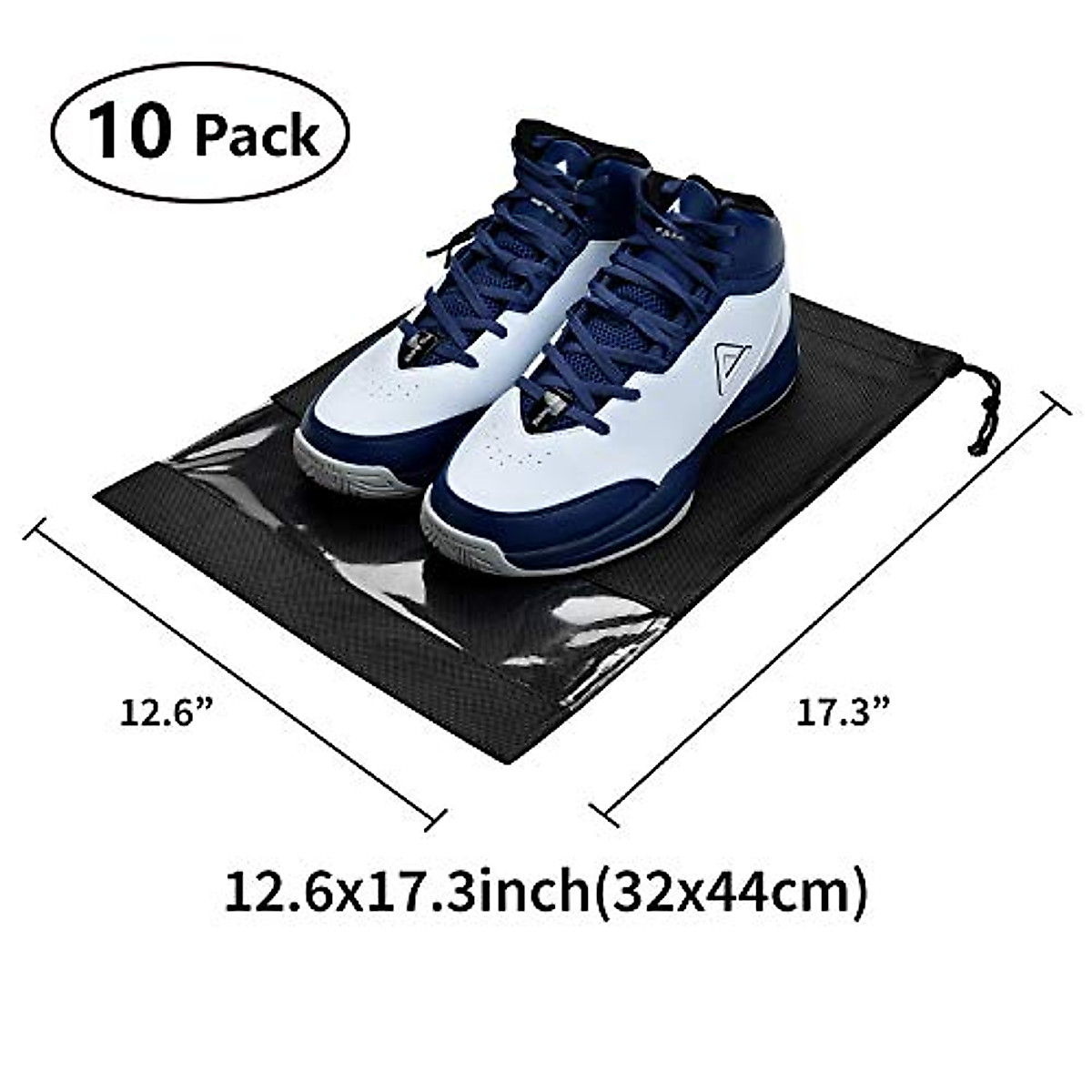 SPIKG 10 pcs Shoe bags for Travel Storage Dust-Proof Drawstring with Window (Black)
