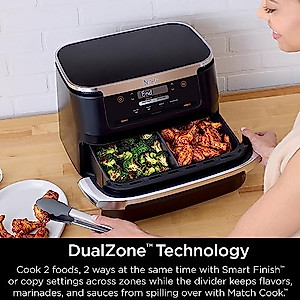 Ninja DZ071 Foodi 6-in-1 DualZone FlexBasket Air Fryer with 7-QT MegaZone & Basket Divider, Large Proteins & Full Meals, Smart Finish Cook 2 Foods 2 Ways, Large Capacity, Air Fry, Bake & More, Black
