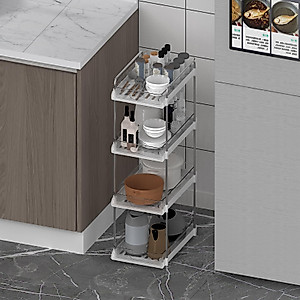 Alwytlon 2 Sets of 2-Tier Under Sink Organizer and Storage, Sliding Bathroom Cabinet Organizer with Hooks, Multi-purpose Pull Out Storage Shelf for Bathroom Kitchen, transparent & White